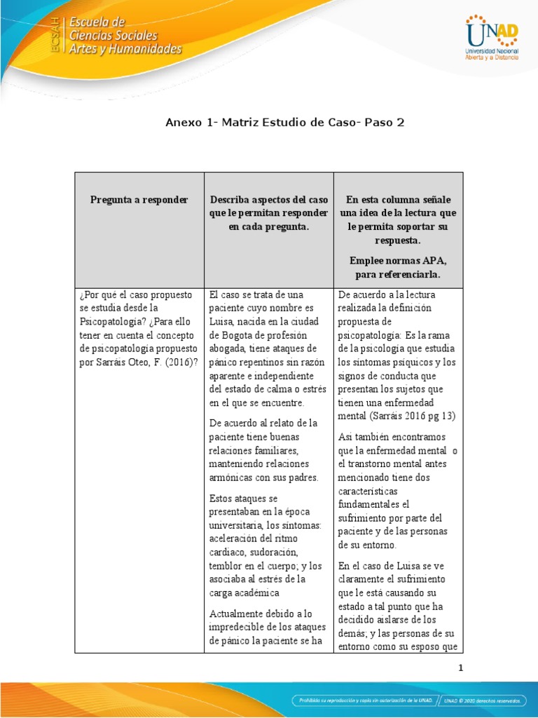 Anexo 1 - Matriz Estudio de Caso - Diana Gonzalez | PDF | Psicopatología | Trastorno mental