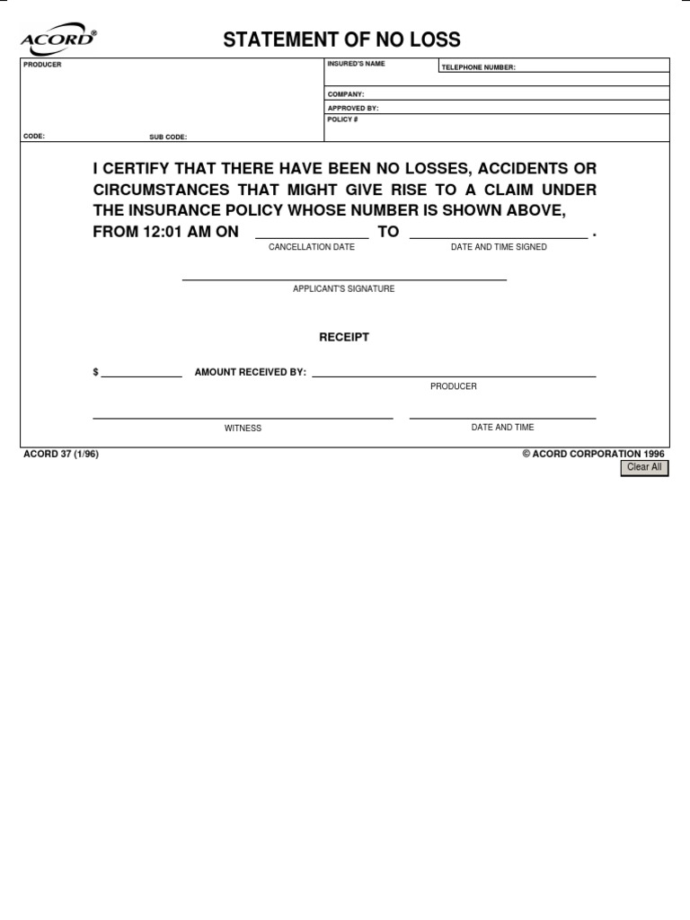 Insurance No-Loss Certification | PDF