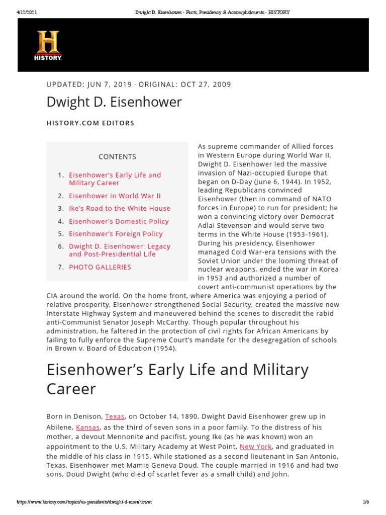 Dwight D. Eisenhower - Facts, Presidency & Accomplishments - HISTORY ...
