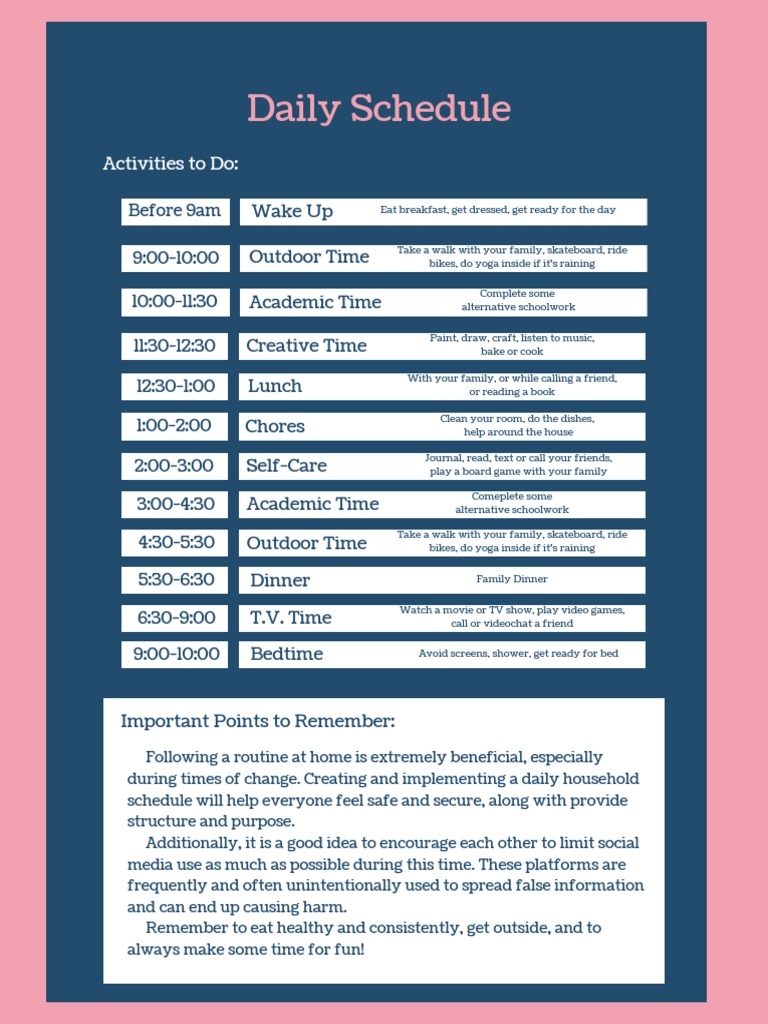 Daily Schedule Covid-19 | PDF