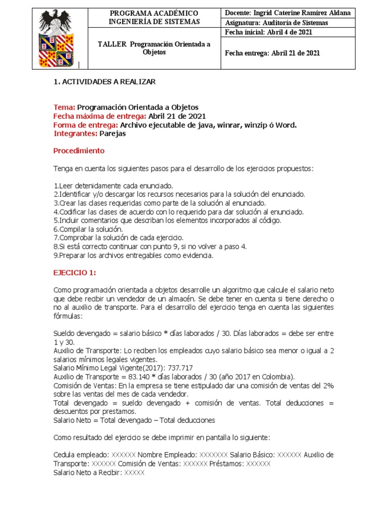 Taller POO | PDF | Salario | Programación de computadoras