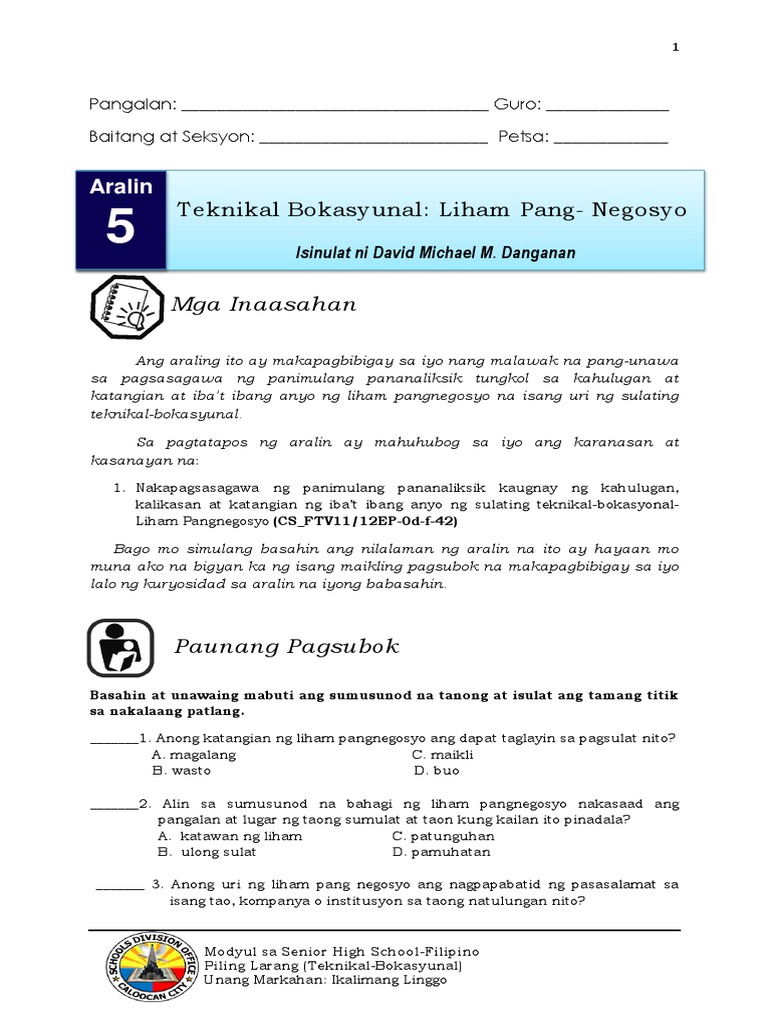 Filipino Sa Piling Larang TVL Week 5 | PDF