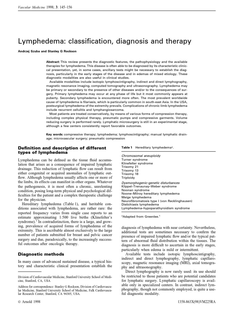 Lymphedema: Classification, Diagnosis and Therapy: Vascular Medicine ...