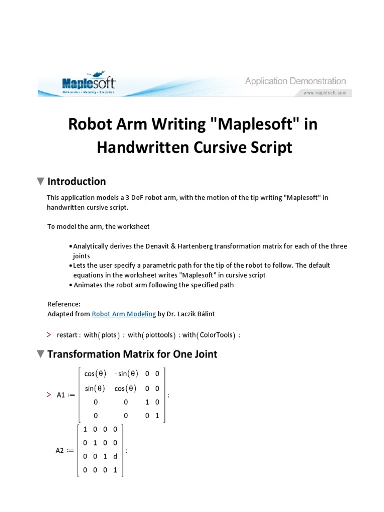 Robot Arm Writing Maplesoft | PDF