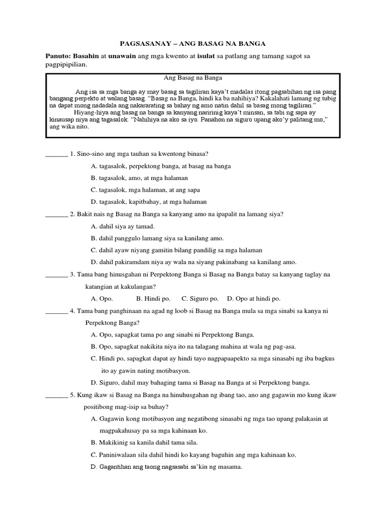Pagsasanay - Ang Basag Na Banga | PDF