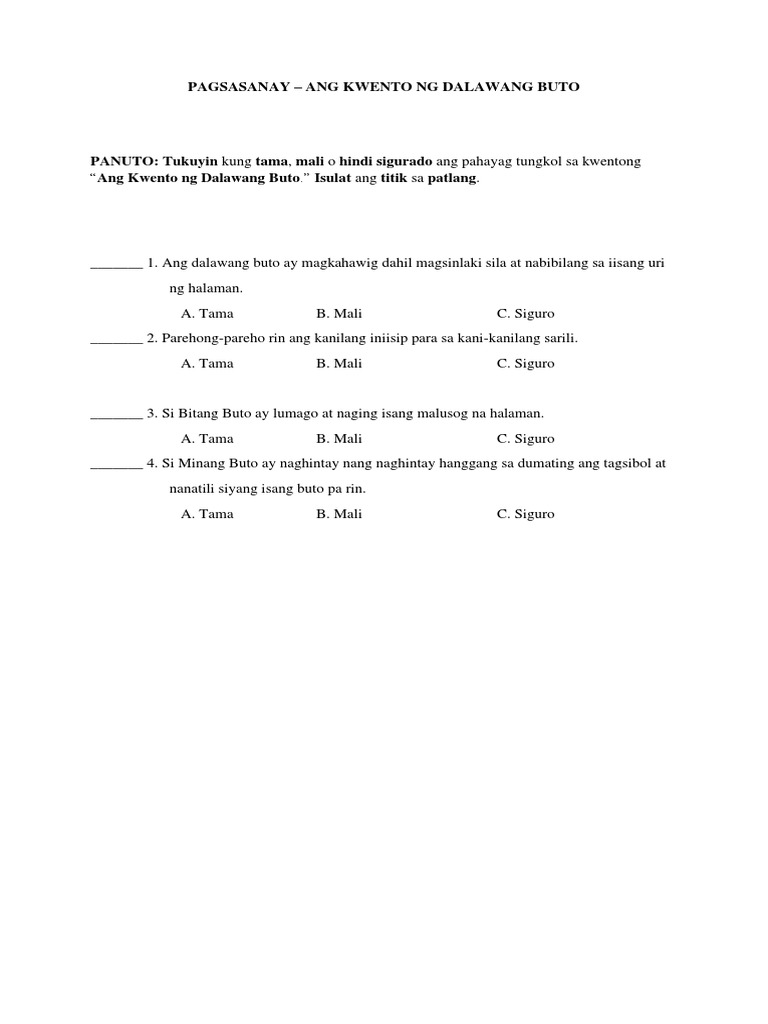Pagsasanay - Ang Kwento NG Dalawang Buto | PDF