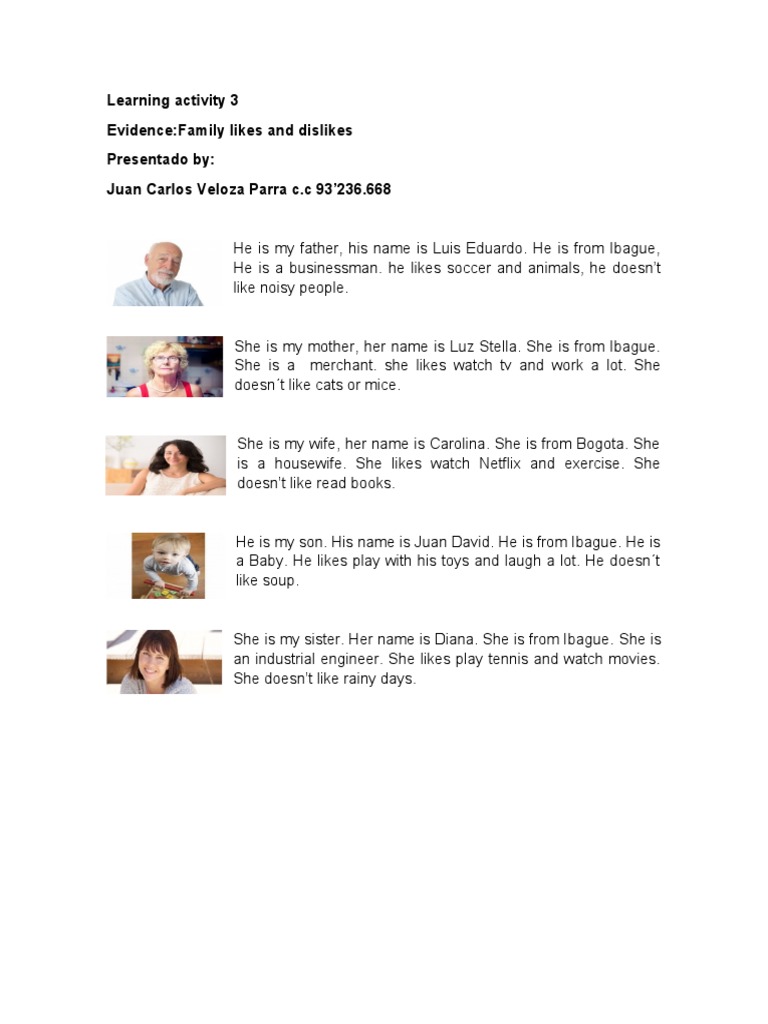 Family Likes and Dislikes | PDF