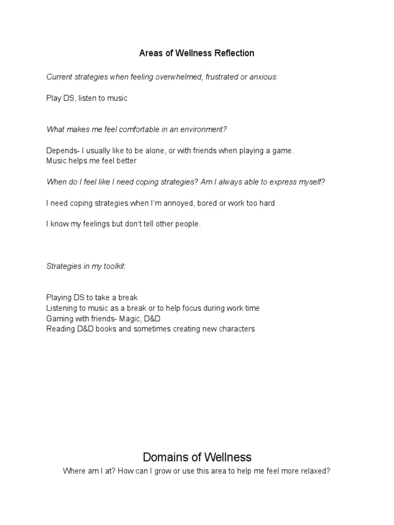 Wellness Reflection and Coping Strategies | PDF