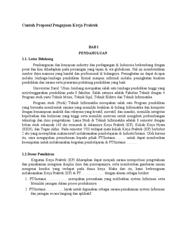 Contoh Proposal Pengajuan Kerja Praktek | PDF