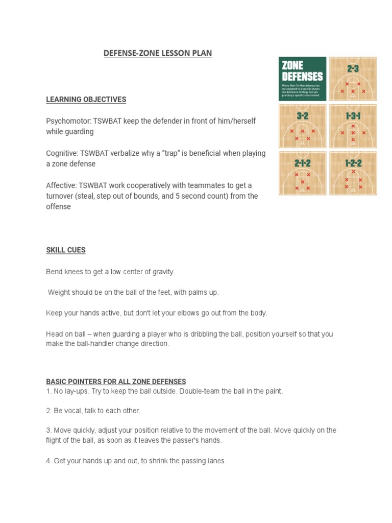 Defense - Zone Lesson Plan | PDF | Teams | Team Sports