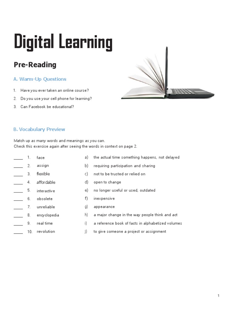 Digital Learning: Pre-Reading | PDF | Educational Technology | Internet