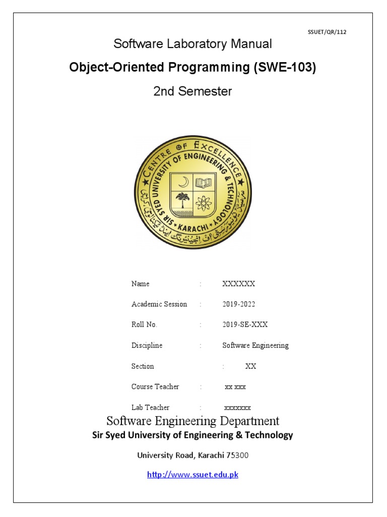 Object-Oriented Programming (SWE-103) : Software Laboratory Manual | PDF | Software Engineering ...