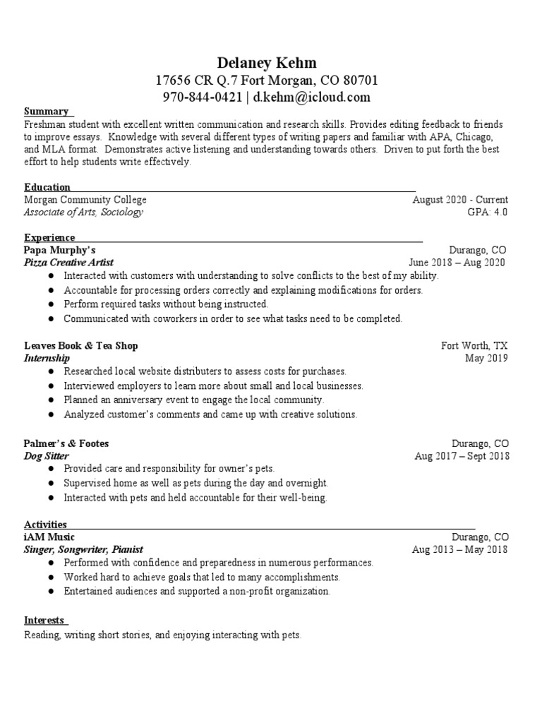 Delaney Kehm Resume March 2021 1 | PDF