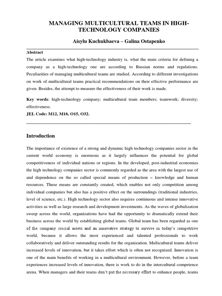 Managing Multicultural Teams in High Tec | PDF | Competence (Human Resources) | Strategic Planning