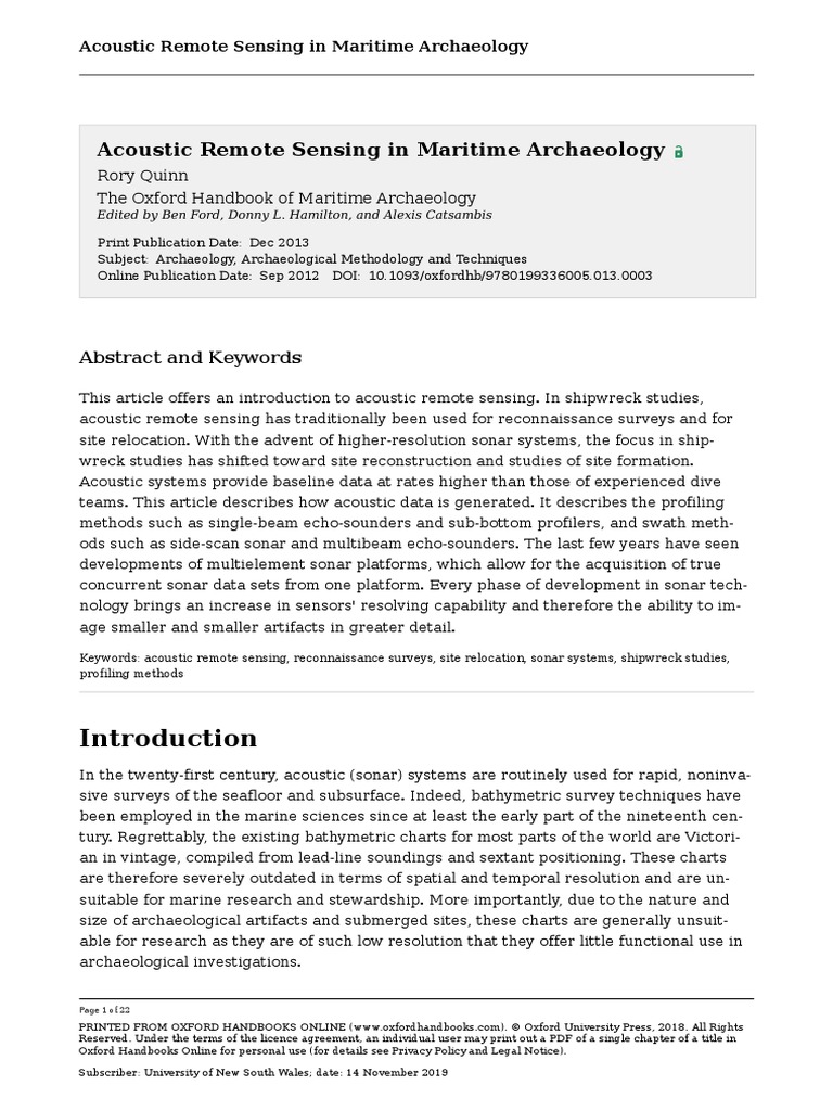 Acoustic Remote Sensing in Maritime Archaeology - Rory Quinn | PDF ...