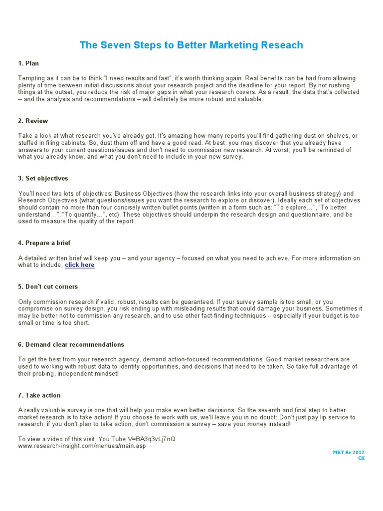 The Seven Steps To Better Marketing Reseach: 1. Plan | PDF | Marketing ...