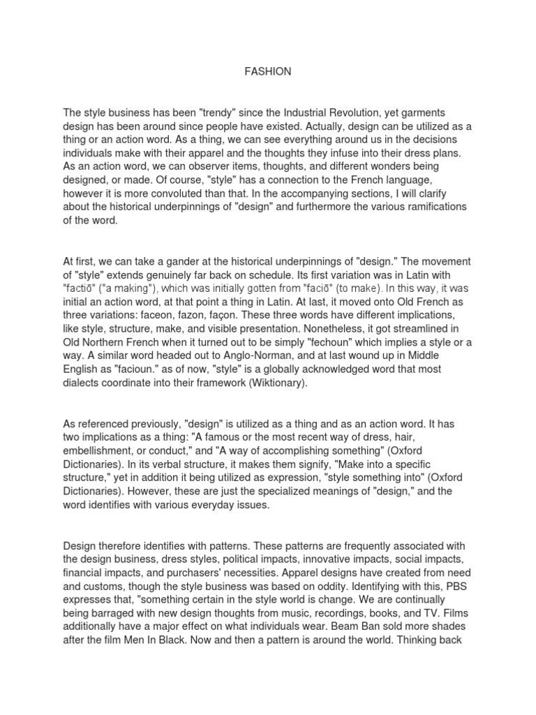 Fashion Essay | PDF | Clothing | Fashion