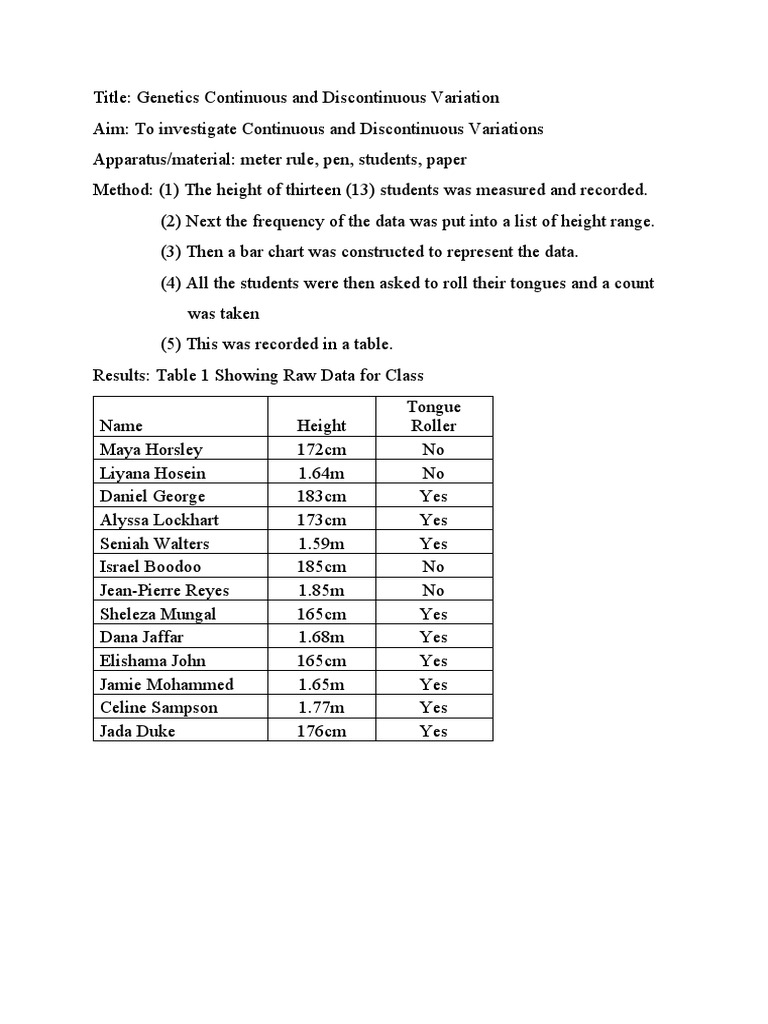 Continuous and Discontinuous Variation Lab | PDF | Phenotype | Gene
