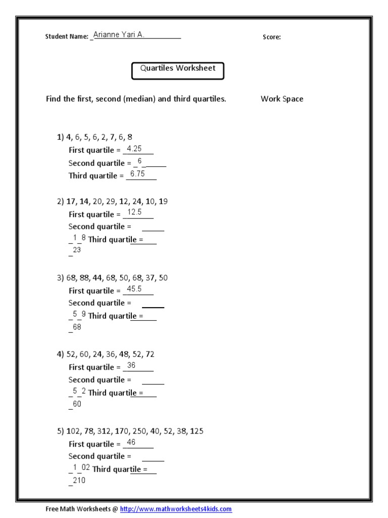 Finding Quartiles Worksheet | PDF | Teaching Methods & Materials