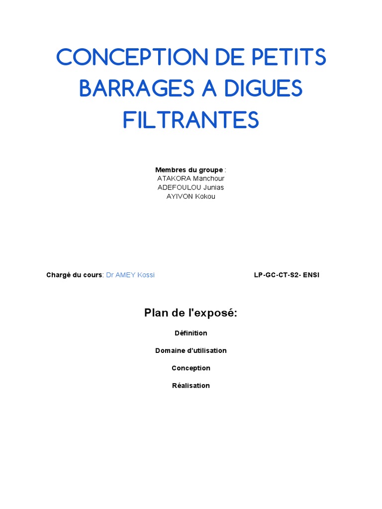 Conception de Petits Barrages A Digues Filtrantes | PDF | Digue | Barrage