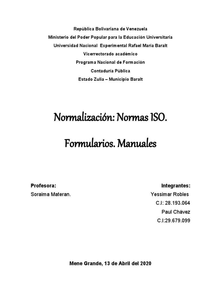 Normalizacion. Normas ISO Formularios Manuales | PDF | Organización ...