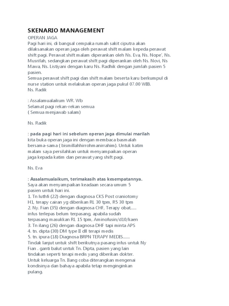 Laporan Operan Jaga Pergantian Shift Pagi di Bangsal Cempaka Rumah Sakit Ciputra | PDF
