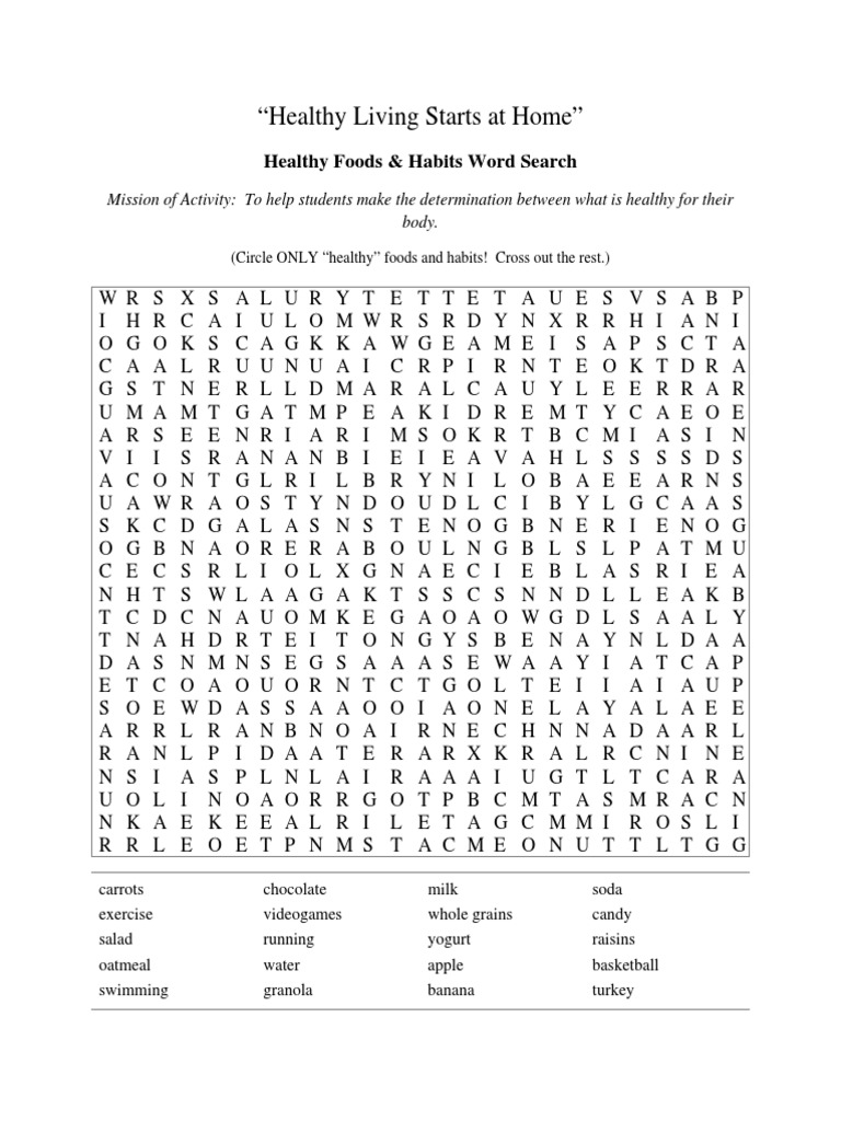 Healthy Foods & Habits Word Search | PDF | Foods | Cuisine