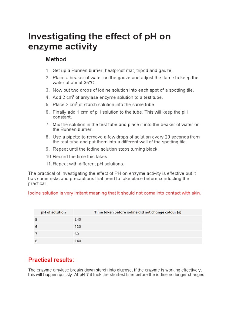 Enzyme and PH Practical Research | PDF