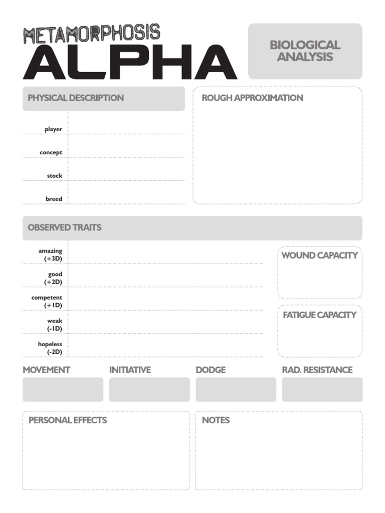 Metamorphosis Alpha RPG - Character Sheet | PDF