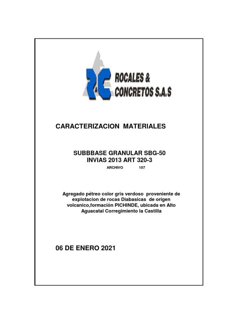 Caracterización de Subbase Granular SBG-50 | PDF | Materiales | Sustancias químicas
