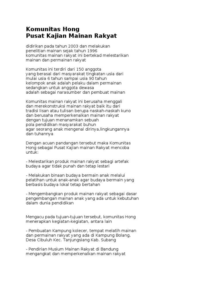 Pelestarian Mainan Rakyat dan Budaya | PDF