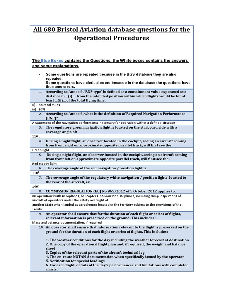 All 680 Bristol Aviation Database Questions For The Operational ...