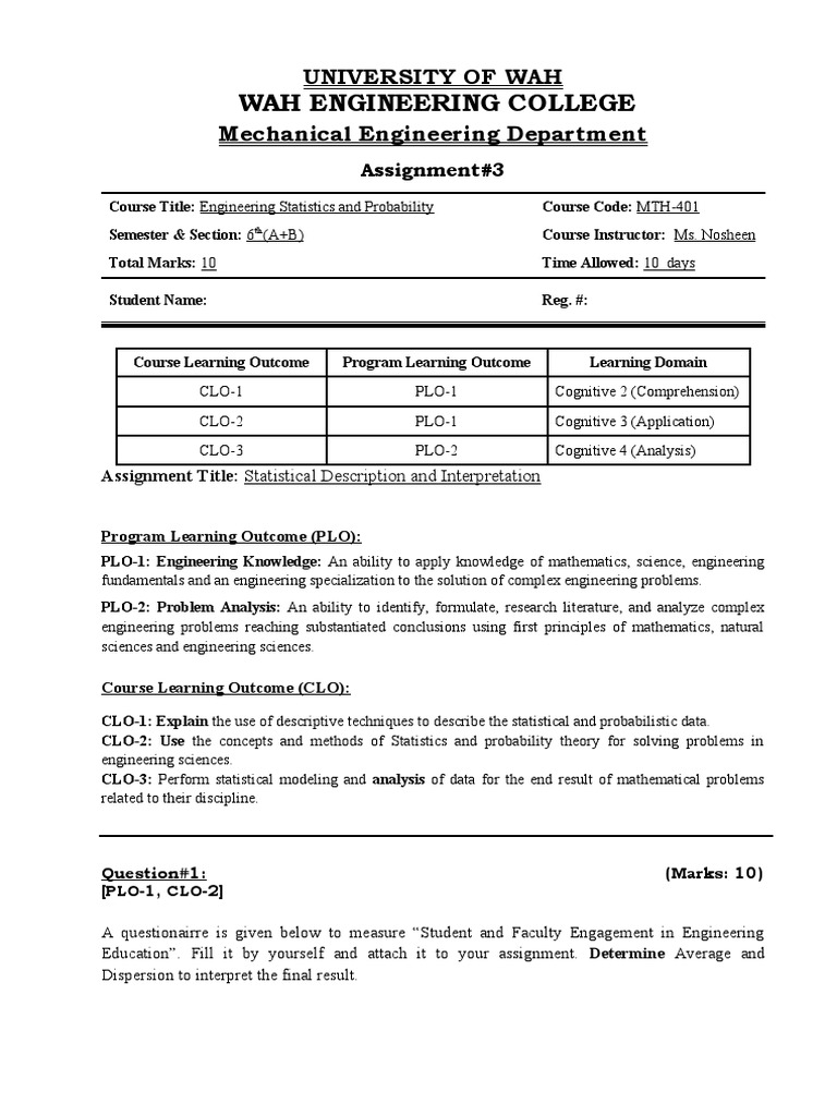 Wah Engineering College | PDF | Engineering | Statistics