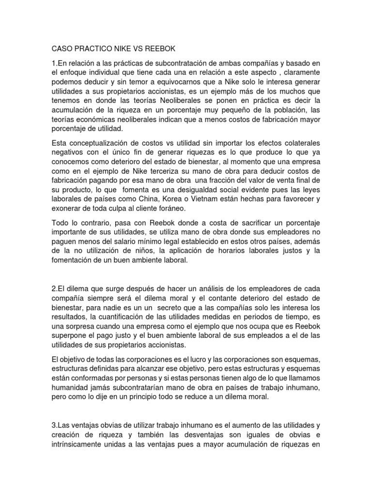 Caso Practico Nike Vs Reebok | PDF | Empresas | Outsourcing