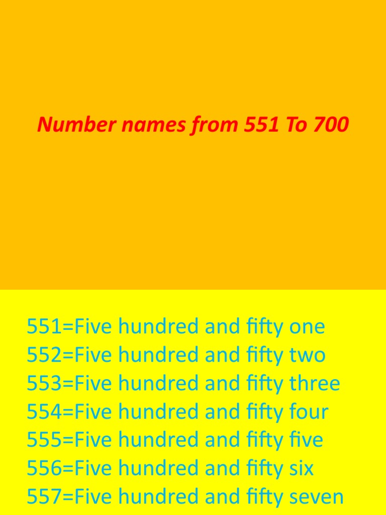 Number Names 551 to 700 | PDF