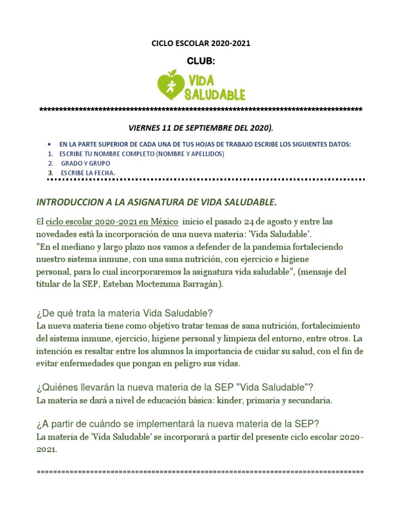 VIDA SALUDABLE Semana 1 | PDF | Médico de atención primaria | Bienestar
