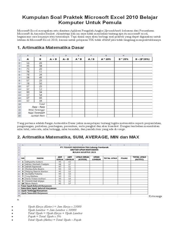 Kumpulan Soal Praktek Microsoft Excel | PDF | Metode & Bahan Ajar ...