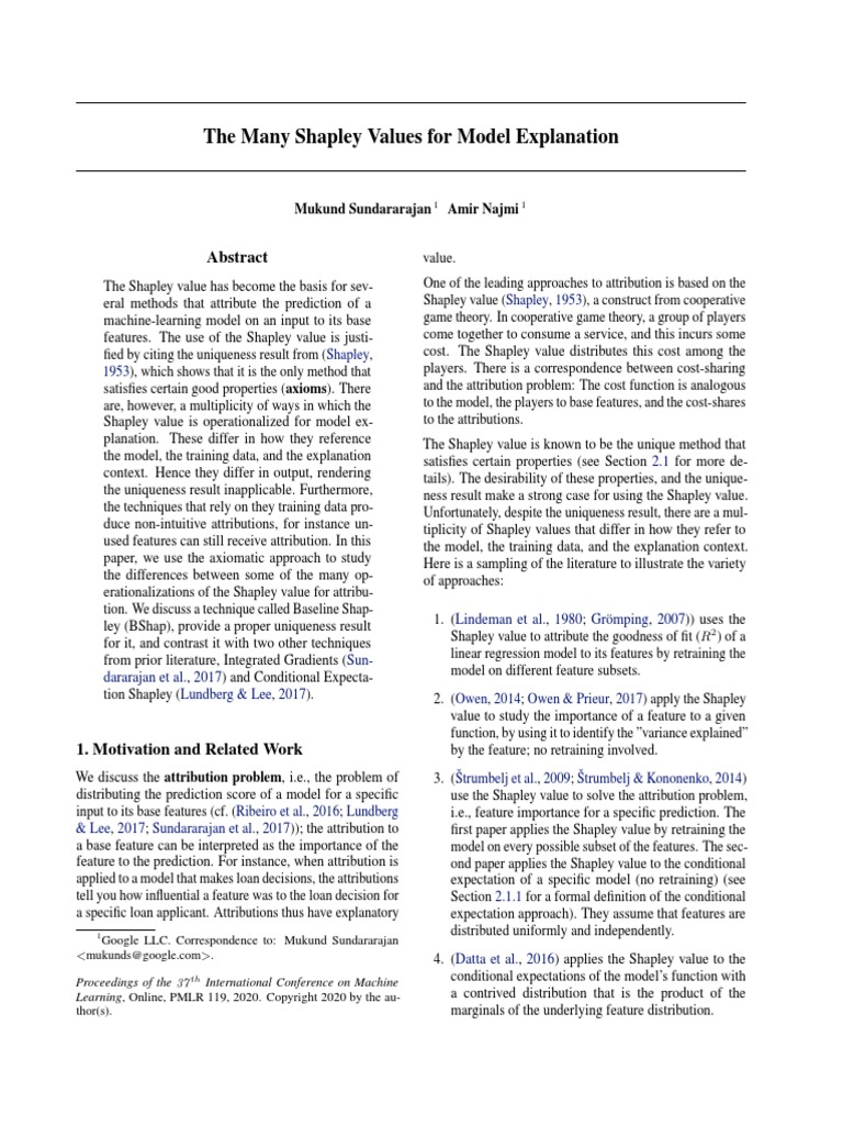 The Many Shapley Values For Model Explanation | PDF | Function ...