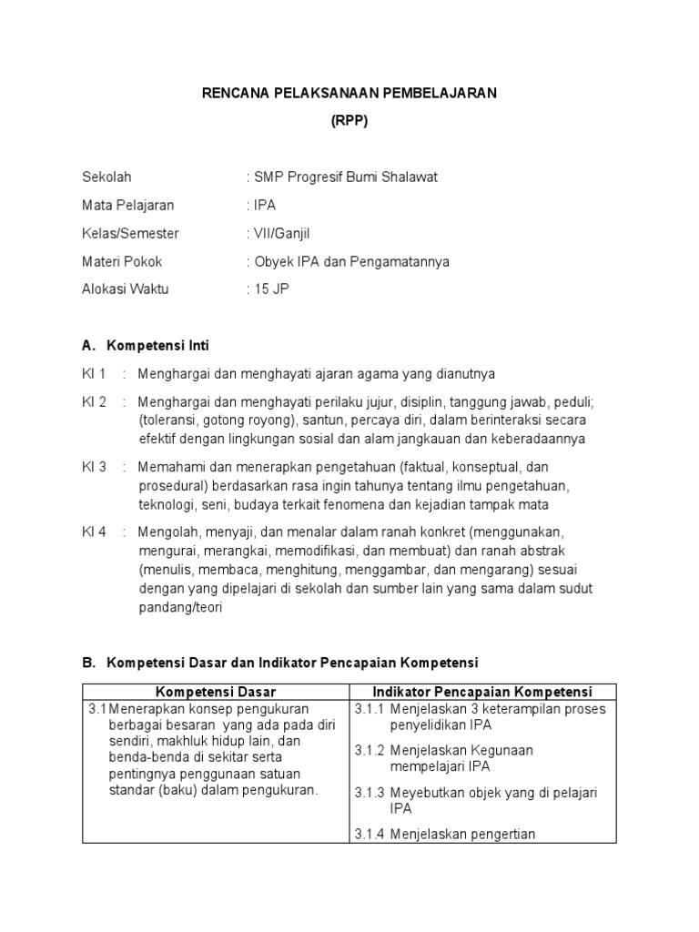 RPP Kelas 7 Pengukuran | PDF