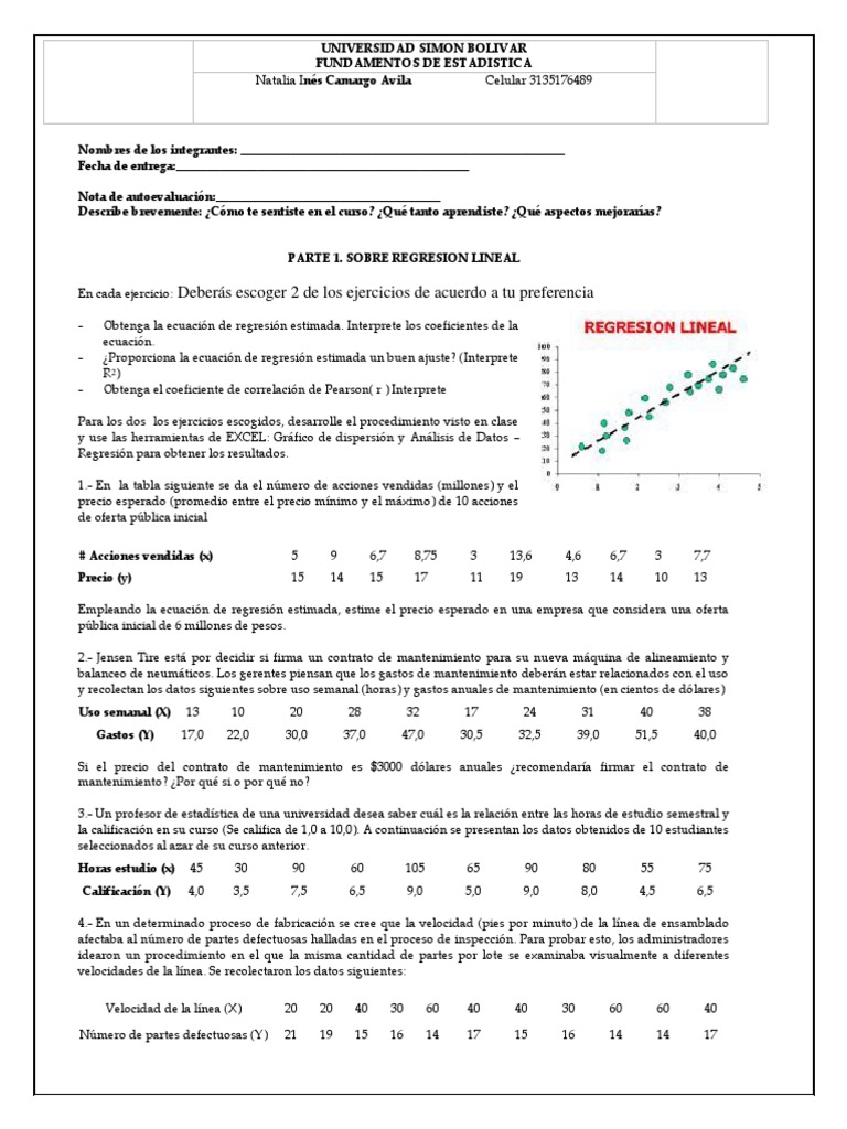 Taller Estadistica Inferencial Regresion Unisimon Segundo Parcial | PDF | Análisis de regresión ...