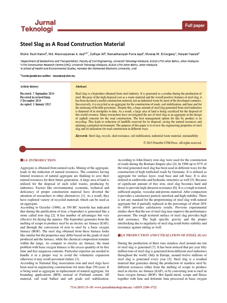 Steel Slag As A Road Construction Material | PDF | Construction Aggregate | Road Surface