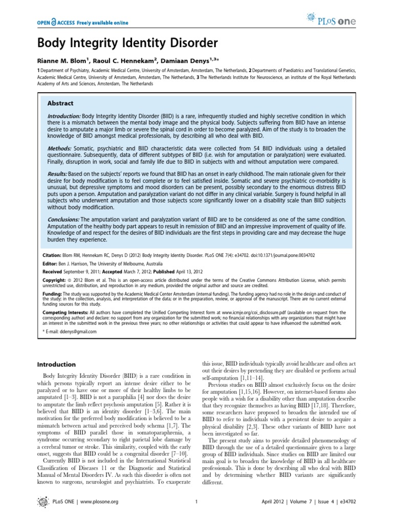 Body Integrity Identity Disorder | PDF | Amputation | Mental Disorder
