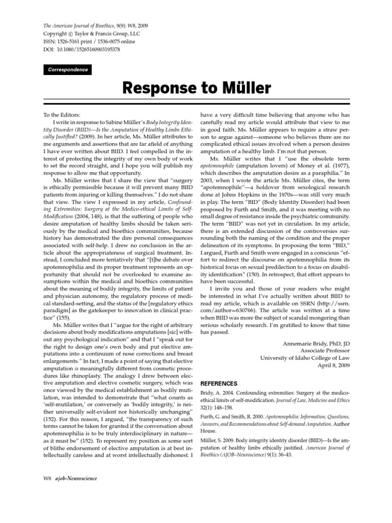 Response To Müller. Body Integrity Identity Disorder (BIID) | PDF ...