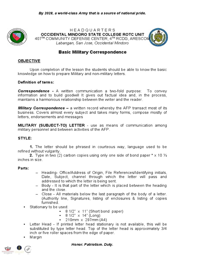 Basic Military Correspondence: Labangan, San Jose, Occidental Mindoro ...