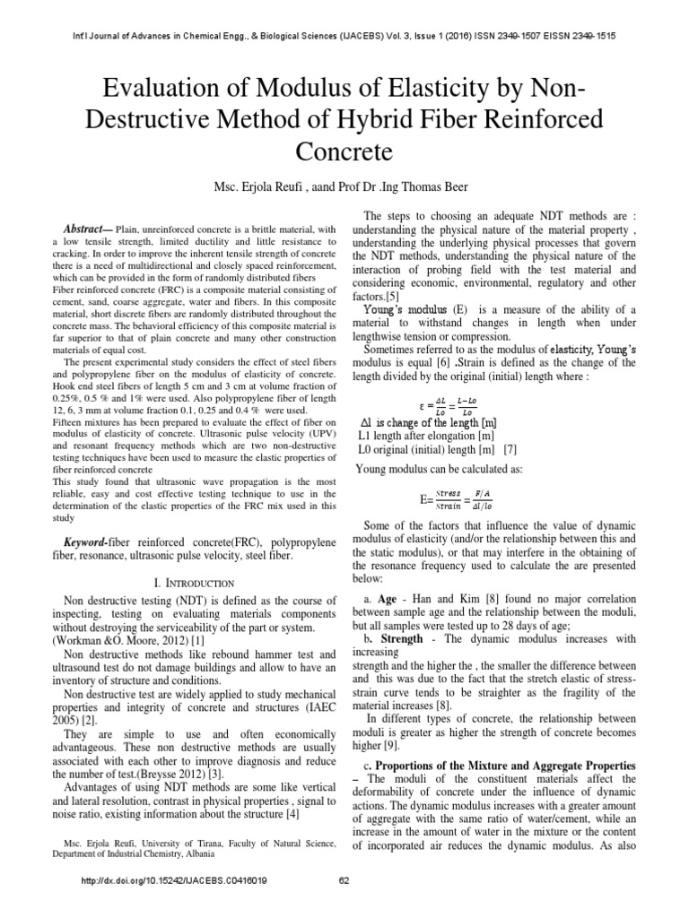 Evaluation of Modulus of Elasticity by Non-Destructive Method of Hybrid Fiber Reinforced ...