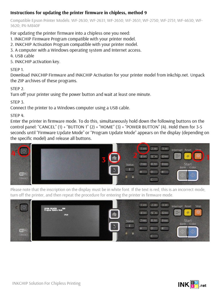 Instructions For Updating The Printer Firmware in Chipless, Method 9 ...