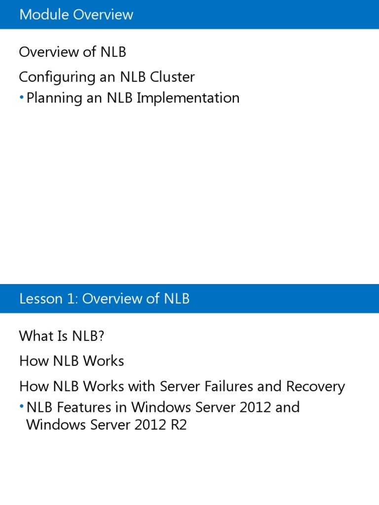 Overview of NLB Configuring An NLB Cluster Planning An NLB ...