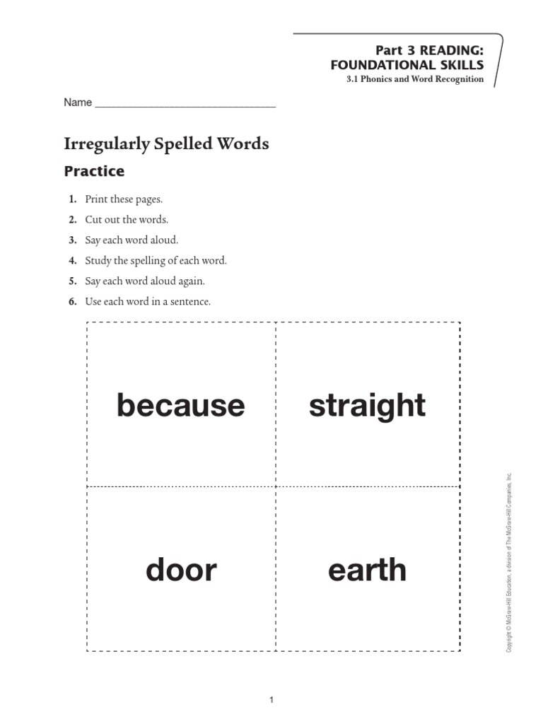 Irregularly Spelled Words Group Activity | PDF