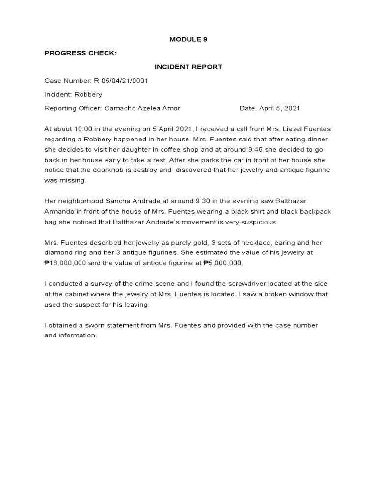 Progress Check: Incident Report | PDF | Law Enforcement | Crime & Violence