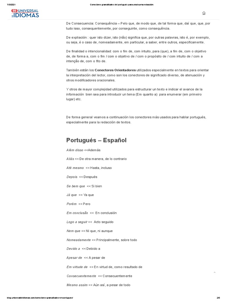 Conectores Gramáticales Del Portugués para Una Buena Redacción | PDF ...